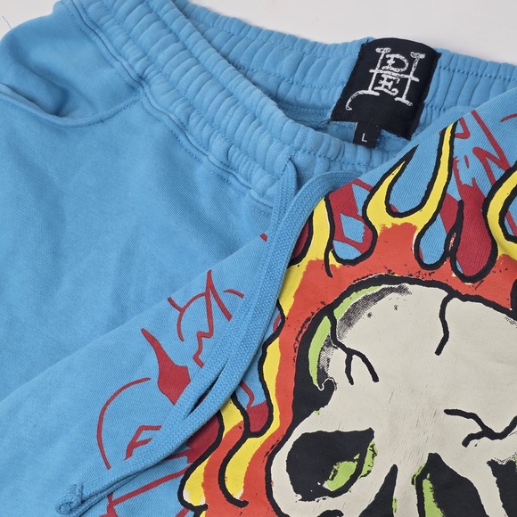 Ed Hardy | Shorts | Ed Hardy Sweat Shorts Mens L Blue Flaming Skull ...